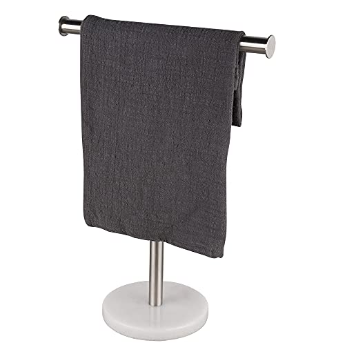 neutral brand Freestanding Towel Rack Hand Towel Stand with Heavy Marble Base, Bathroom Towel Holder SUS304 Stainless Steel, Brushed Nickel Rod