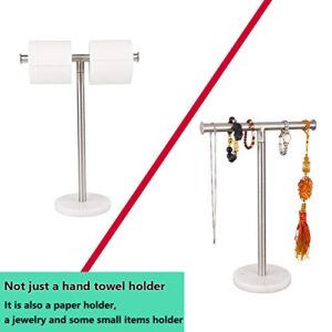 neutral brand Freestanding Towel Rack Hand Towel Stand with Heavy Marble Base, Bathroom Towel Holder SUS304 Stainless Steel, Brushed Nickel Rod