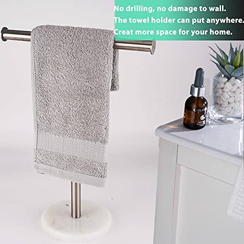 neutral brand Freestanding Towel Rack Hand Towel Stand with Heavy Marble Base, Bathroom Towel Holder SUS304 Stainless Steel, Brushed Nickel Rod