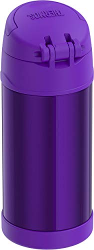 THERMOS FUNTAINER 12 Ounce Stainless Steel Vacuum Insulated Kids Straw Bottle, Violet & Thermos Replacement Straws for 12 Ounce Funtainer Bottle, Clear, one size (F401RS6)