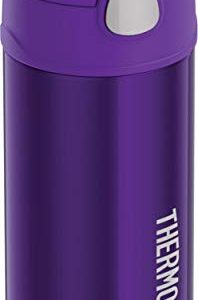 THERMOS FUNTAINER 12 Ounce Stainless Steel Vacuum Insulated Kids Straw Bottle, Violet & Thermos Replacement Straws for 12 Ounce Funtainer Bottle, Clear, one size (F401RS6)