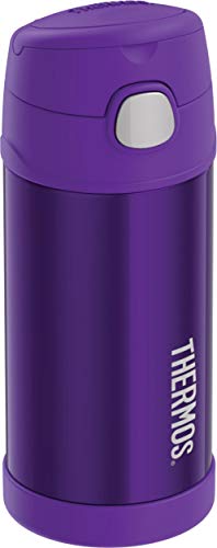 THERMOS FUNTAINER 12 Ounce Stainless Steel Vacuum Insulated Kids Straw Bottle, Violet & Thermos Replacement Straws for 12 Ounce Funtainer Bottle, Clear, one size (F401RS6)