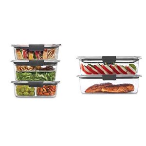 rubbermaid leak-proof brilliance food storage set, 5-pack, clear & leak-proof brilliance food storage 12-piece plastic containers with lids | bento box style sandwich and salad lunch kit, clear