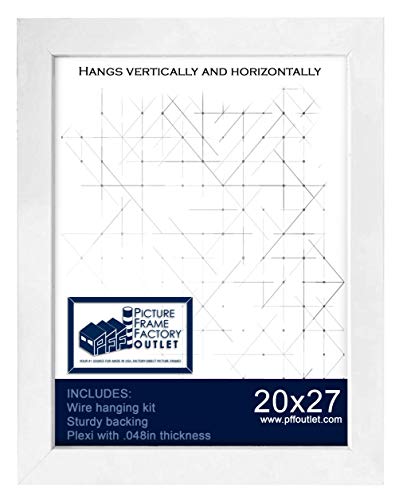 Picture Frame Factory Outlet | 20x27 Picture Frame | 1.25” White Moulding | Plexi Glass and Hanging Hardware Included