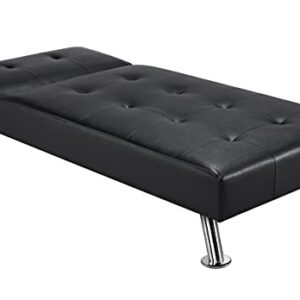 Yaheetech Faux Leather Sofa Bed Sleeper Convertible Futon Sofa Modern Recliner Couch Daybed with Chrome Metal Legs for Living Room Black