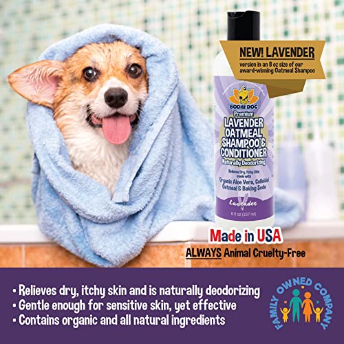 Bodhi Dog Organic Lavender Oatmeal Dog Shampoo and Conditioner | Hypoallergenic Conditioning Deodorizing Formula for Dogs Cats & Pets | Treatment Wash Soothes Dry Itchy Skin Allergy Relief (8 Fl Oz)