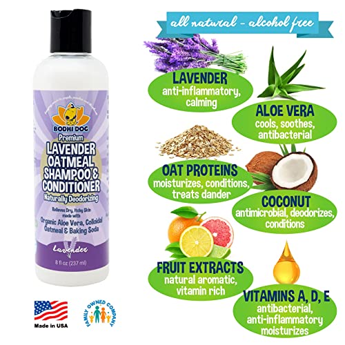 Bodhi Dog Organic Lavender Oatmeal Dog Shampoo and Conditioner | Hypoallergenic Conditioning Deodorizing Formula for Dogs Cats & Pets | Treatment Wash Soothes Dry Itchy Skin Allergy Relief (8 Fl Oz)