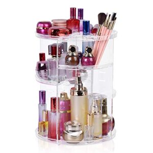 easyhouse 360° rotating makeup organizer, adjustable multi-function cosmetic storage organizer, large capacity jewelry perfumes display stand box (clear)