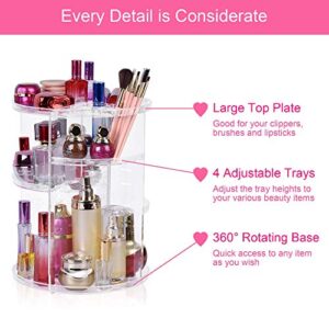 Easyhouse 360° Rotating Makeup Organizer, Adjustable Multi-Function Cosmetic Storage Organizer, Large Capacity Jewelry Perfumes Display Stand Box (Clear)