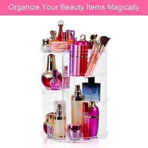 Easyhouse 360° Rotating Makeup Organizer, Adjustable Multi-Function Cosmetic Storage Organizer, Large Capacity Jewelry Perfumes Display Stand Box (Clear)