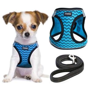 yimeis dog harness and leash set, no pull soft mesh pet harness, reflective adjustable puppy vest for small medium large dogs, cats (blue, x-small (pack of 1)