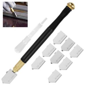 glass cutter tool set, 2mm-20mm mirror cutting tools glass cutter for thick glass mirrors tiles mosaic, pencil style oil feed carbide tip with 3 types 8 replacement heads, screwdriver and oil dropper