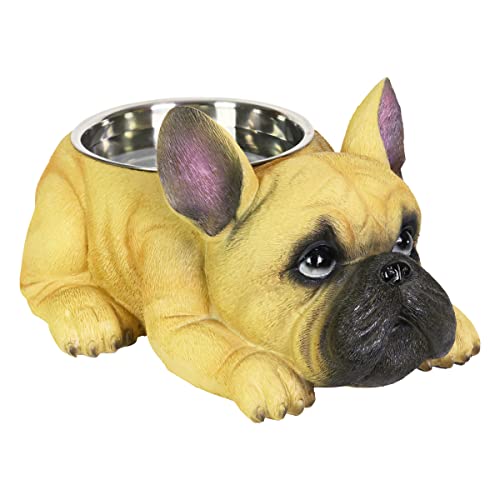 Exhart French Bulldog Bowl, Adorable/Durable Resin Dog Décor, Stainless Steel Bowl, 12.5”x9.5”x6.5”