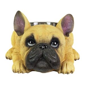 Exhart French Bulldog Bowl, Adorable/Durable Resin Dog Décor, Stainless Steel Bowl, 12.5”x9.5”x6.5”