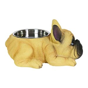 Exhart French Bulldog Bowl, Adorable/Durable Resin Dog Décor, Stainless Steel Bowl, 12.5”x9.5”x6.5”