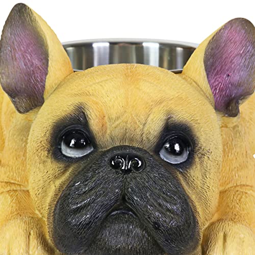 Exhart French Bulldog Bowl, Adorable/Durable Resin Dog Décor, Stainless Steel Bowl, 12.5”x9.5”x6.5”