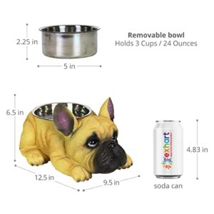 Exhart French Bulldog Bowl, Adorable/Durable Resin Dog Décor, Stainless Steel Bowl, 12.5”x9.5”x6.5”