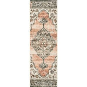 nuLOOM Gracie Distressed Medallion Machine Washable Runner Rug, 2' 6" x 8', Peach