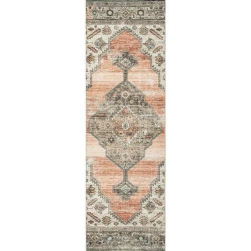 nuLOOM Gracie Distressed Medallion Machine Washable Runner Rug, 2' 6" x 8', Peach