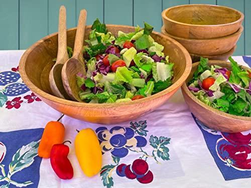 Fairwood Way Wooden Salad Bowl Set with Serving Utensils - Rustic Mango Wood Bowl with Servers - 11.5 Inch Natural Wood Bowl and Servers