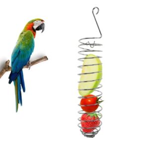 stainless steel pet bird feeding perch, parrot feeding tools vegetable fruit feeding basket holder cage accessory