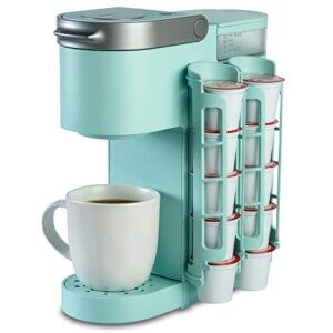 storagenie k cup holder for keurig, coffee pod storage, side mount | wall mount, perfect for small counters (2 rows/for 10 k cups, oasis blue)