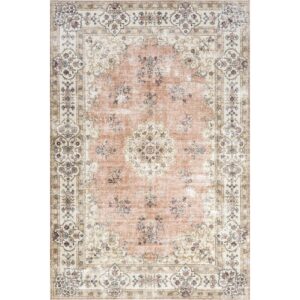 nuLOOM Ren Vintage Floral Machine Washable Area Rug, 3' x 5', Peach