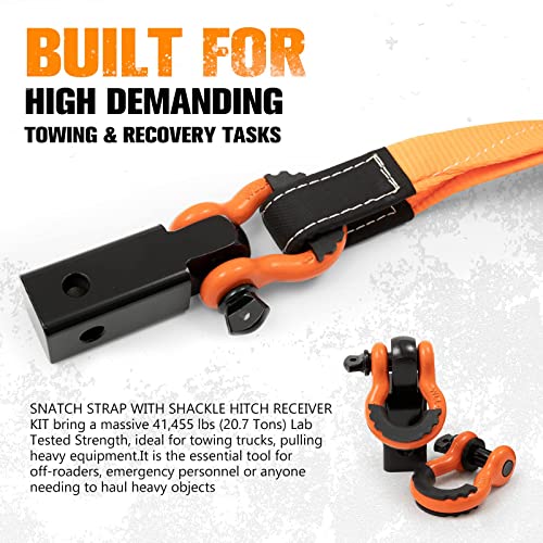 BUNKER INDUST Heavy Duty Tow Strap Recovery Kit,3" x 30ft 30,000lbs Snatch Strap + 2" Shackle Hitch Receiver + 5/8" Locking Pin + 3/4" D Ring Shackles with Isolator+ Bag,Off Road Gear Accessories