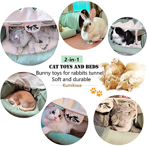 KUCDBUN Cat Tunnel Bed, 2-in-1 Collapsible Cat Tunnel Tubes Toys with Removable Mat for Pet Cats Kittens Puppies Rabbits Bunnies Ferrets (Matcha)