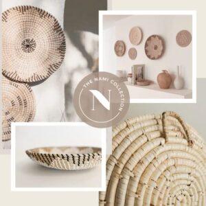 TheNamiCollection Five Seagrass Baskets Set | Hanging, Decorative, Boho Styled Perfect For Trendy, All Natural Home Wall Decor | Handmade, Round, Woven