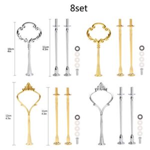 Gukasxi 8 Sets of 3 Tier Cake Plate Stand Handle Cake Stand Hardware Handle, 2 Styles Christmas Party Fruit Cake Plate Handle Cake Cupcake Fruit Tray Stand Handle Plate Hardware Fitting Holder