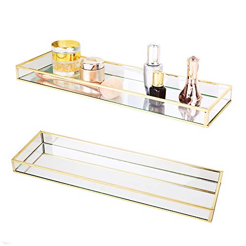 Affogato Sink Vanity Tray Mirror Bathroom Storage Tray, Toilet Tank Organizer, Bathtub Tray, Toothbrush Makeup Cosmetic Holder for Bathroom Vanity Countertops, Closets, Dressers (1Pc, Gold)