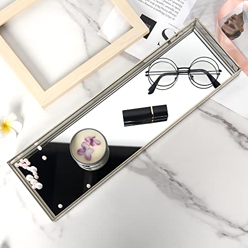 Affogato Sink Vanity Tray Mirror Bathroom Storage Tray, Toilet Tank Organizer, Bathtub Tray, Toothbrush Makeup Cosmetic Holder for Bathroom Vanity Countertops, Closets, Dressers (1Pc, Gold)