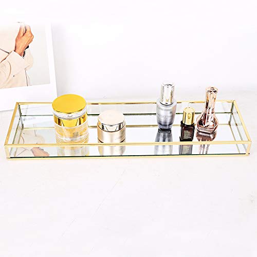 Affogato Sink Vanity Tray Mirror Bathroom Storage Tray, Toilet Tank Organizer, Bathtub Tray, Toothbrush Makeup Cosmetic Holder for Bathroom Vanity Countertops, Closets, Dressers (1Pc, Gold)