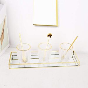 Affogato Sink Vanity Tray Mirror Bathroom Storage Tray, Toilet Tank Organizer, Bathtub Tray, Toothbrush Makeup Cosmetic Holder for Bathroom Vanity Countertops, Closets, Dressers (1Pc, Gold)