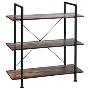 giantex 3-tier industrial bookshelf, vintage bookcase w/metal frame, multipurpose open plant flower stand storage display rack for living room bedroom kitchen home office, brown