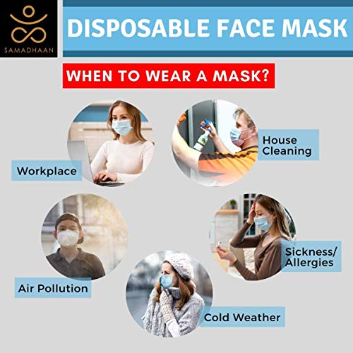 Samadhaan Disposable Mask - Safety Face Mask (Pack of 3000) Non Woven Thick 3-Layer Breathable Facial Masks with Adjustable Earloop, Mouth and Nose Protection Dust Masks