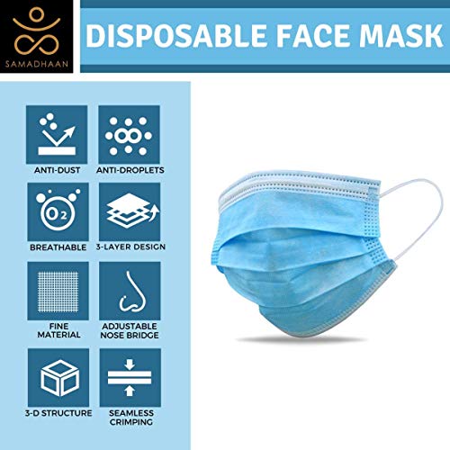 Samadhaan Disposable Mask - Safety Face Mask (Pack of 3000) Non Woven Thick 3-Layer Breathable Facial Masks with Adjustable Earloop, Mouth and Nose Protection Dust Masks