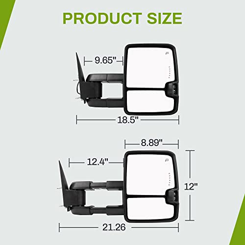 AUTOSAVER88 Towing Mirrors Compatible with 2003-2007 Chevy Silverado GMC Sierra 1500 2500 3500 Tahoe Suburban Avalanche Yukon Power Heated LED Signal Side View Mirror Pair Chrome