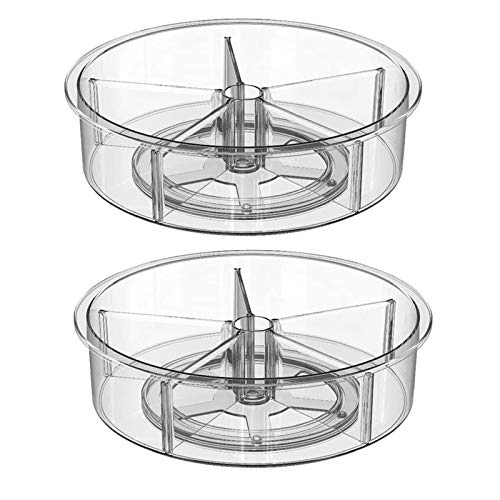 Slideep Plastic Round Lazy Susan Rotating Turntable Food Storage Container for Cabinet, Pantry, Refrigerator, Countertop, Spinning Organizer for Spices, Condiments, Baking Supplies 12'' - 2 Packs