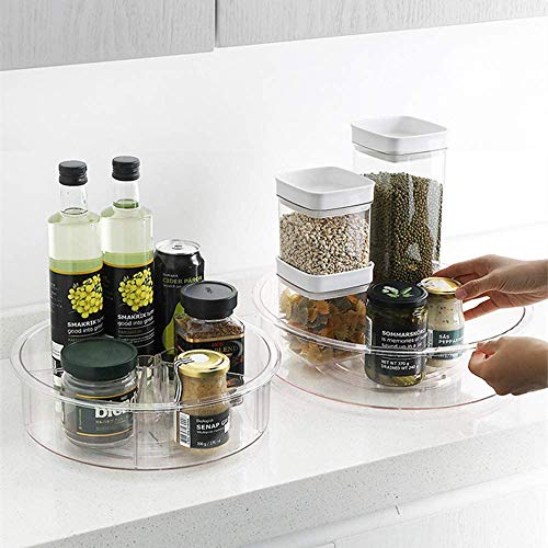 Slideep Plastic Round Lazy Susan Rotating Turntable Food Storage Container for Cabinet, Pantry, Refrigerator, Countertop, Spinning Organizer for Spices, Condiments, Baking Supplies 12'' - 2 Packs