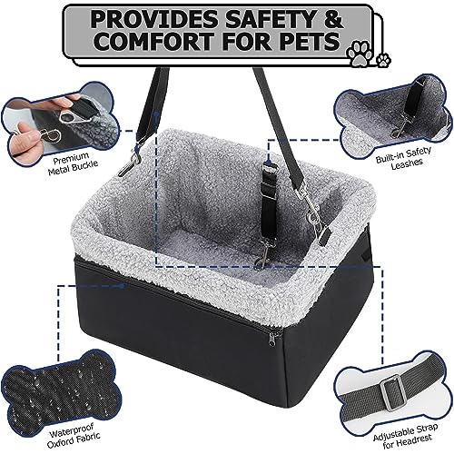 NOVOLAB Dog Car Seat for Small Dogs, Dog Booster Seat with Metal Frame Construction Double-Layer Oxford Puppy Car Seat with Safety Leash, Perfect for Small Pets Dogs Cats