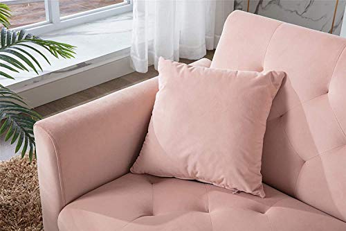 iDFURLF Mid Century Modern Velvet Fabric Couch Convertible Futon Sofa Bed Recliner Couch Accent Sofa Loveseat Sofa with Gold Metal Feet (59 Pink)