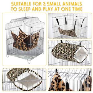 Boao 3 Pieces Small Pet Cage Hammock Rat Hammock Bed Small Animal Hanging Hammock Hanging Tunnel Cage Leopard Hammock Bed Nest Sleeper for Hamster Ferret Small Animals