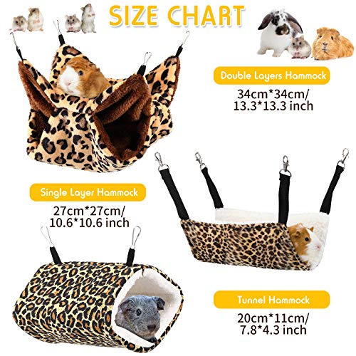 Boao 3 Pieces Small Pet Cage Hammock Rat Hammock Bed Small Animal Hanging Hammock Hanging Tunnel Cage Leopard Hammock Bed Nest Sleeper for Hamster Ferret Small Animals