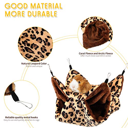 Boao 3 Pieces Small Pet Cage Hammock Rat Hammock Bed Small Animal Hanging Hammock Hanging Tunnel Cage Leopard Hammock Bed Nest Sleeper for Hamster Ferret Small Animals