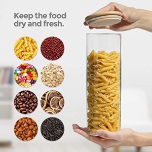 ComSaf Glass Spaghetti Pasta Storage Container with Lids 74oz Set of 3, Tall Clear Airtight Food Storage Jar with Bamboo Cover Kitchen Pantry Storage Container for Noodles Flour Cereal Coffee Beans