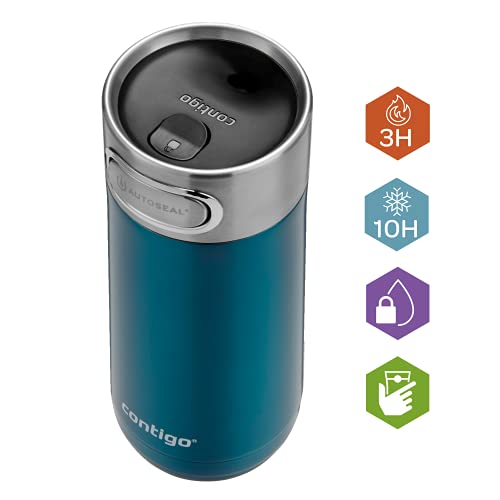 Contigo Luxe Autoseal Travel Mug, Stainless Steel Thermal Mug, Vacuum Flask, Leakproof Tumbler, dishwasher safe, Coffee Mug with BPA Free Easy-Clean Lid, Biscay Bay, 360 ml