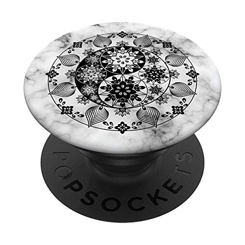 Pretty Yin and Yang Boho Floral Black & White Mandala Flower PopSockets Swappable PopGrip