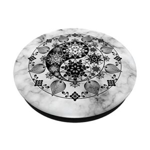 Pretty Yin and Yang Boho Floral Black & White Mandala Flower PopSockets Swappable PopGrip